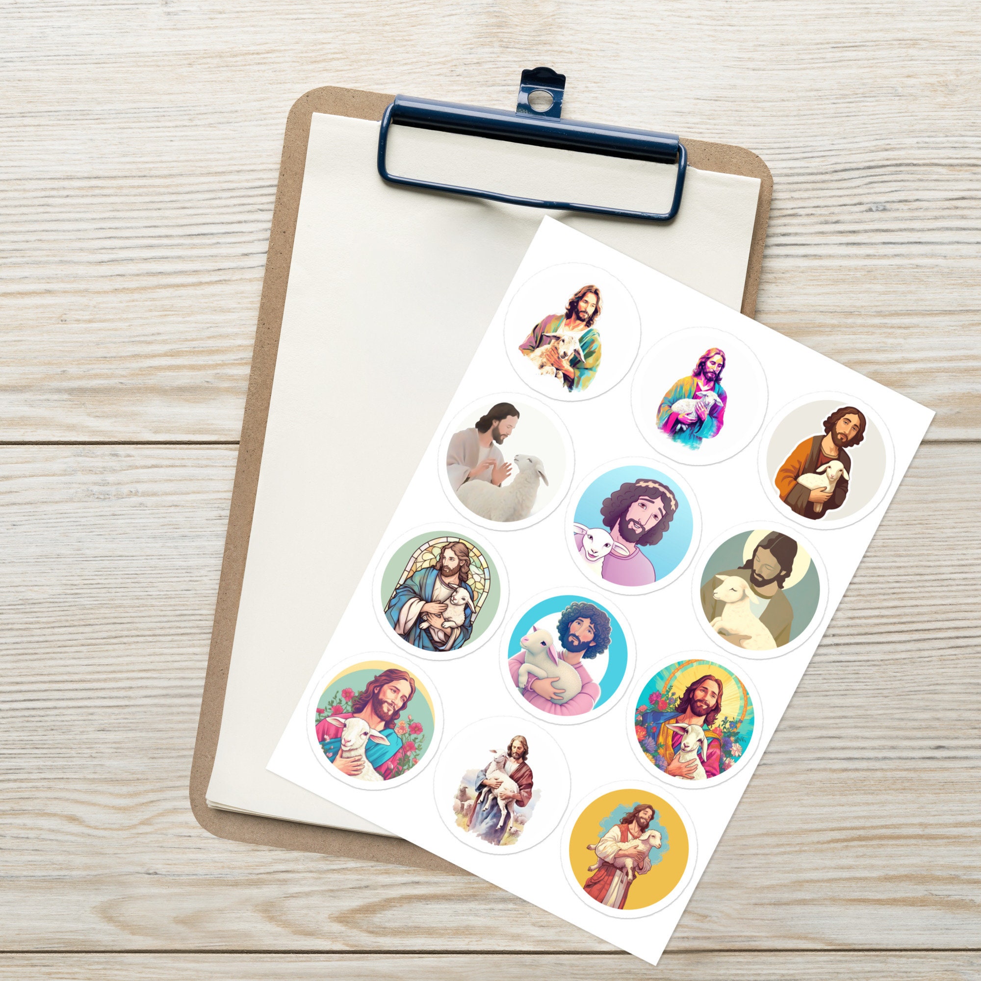 Jesus Christ Holding A Lamb Stickers Christ Sticker Sheet Circle Stickers 27 Worship Bulletin ...