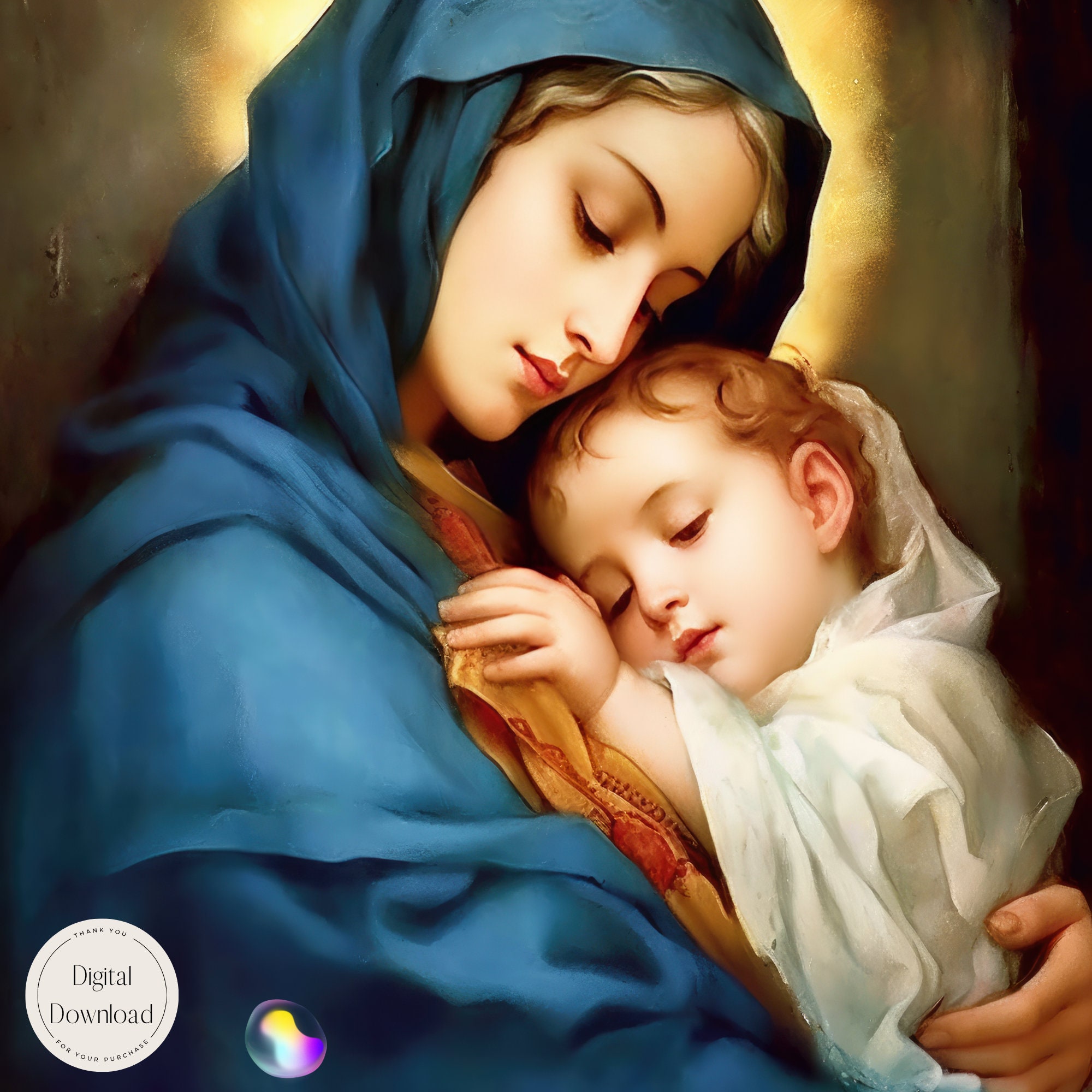 Mother Mary and Baby Jesus Printable Art 75 Instant Download Mother's ...