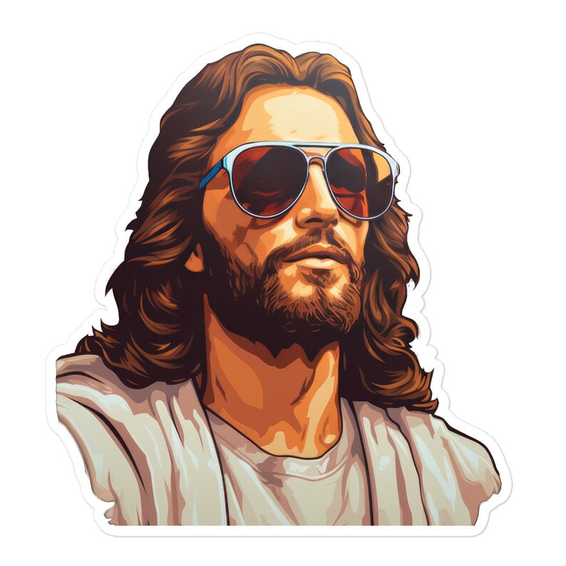 Cool Jesus Wearing Sunglasses, Hippy Jesus Sticker Kiss-cut & Bubble ...