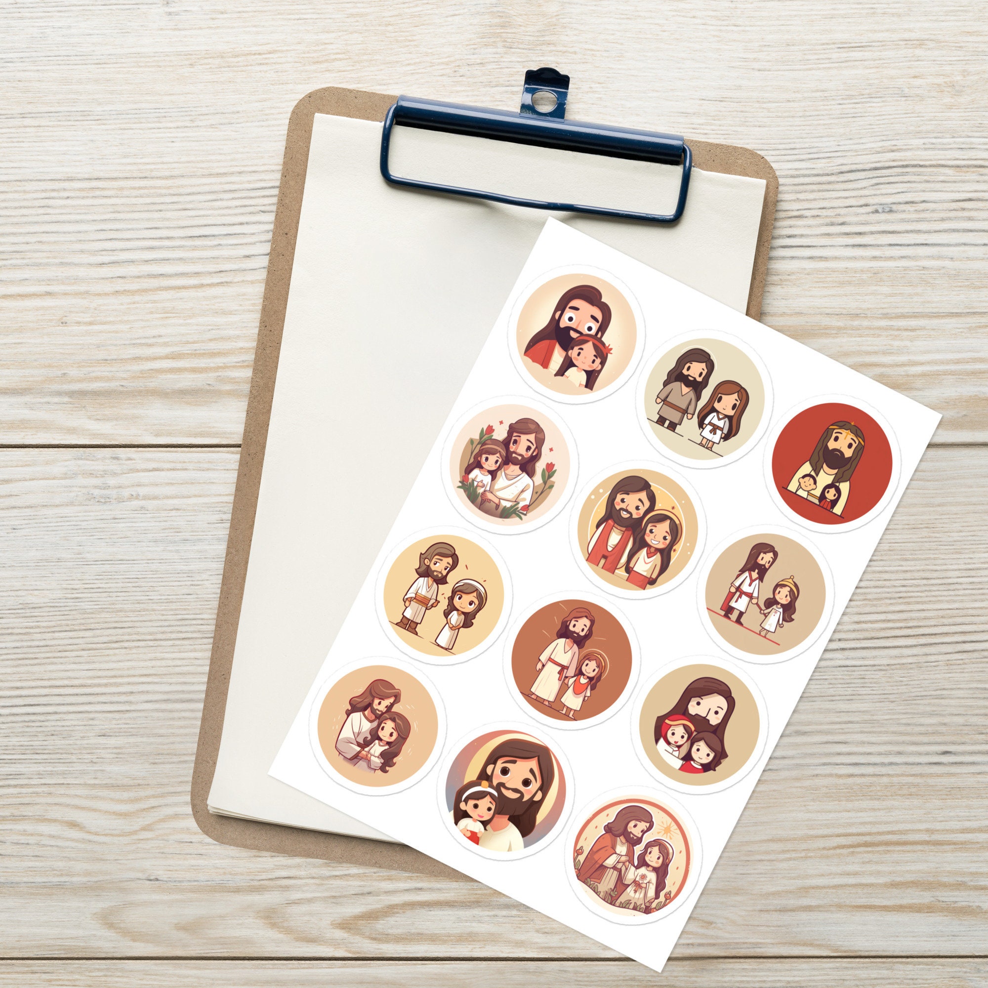 Cute Chibi Jesus With Little Girl Jesus Sticker Sheet Circle Stickers ...