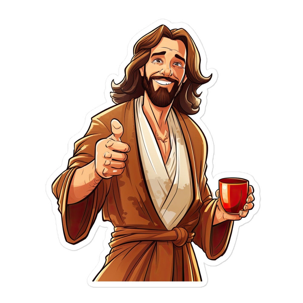 Jesus Drinking Coffee Sticker Kiss-cut & Bubble-free Premium Stickers ...