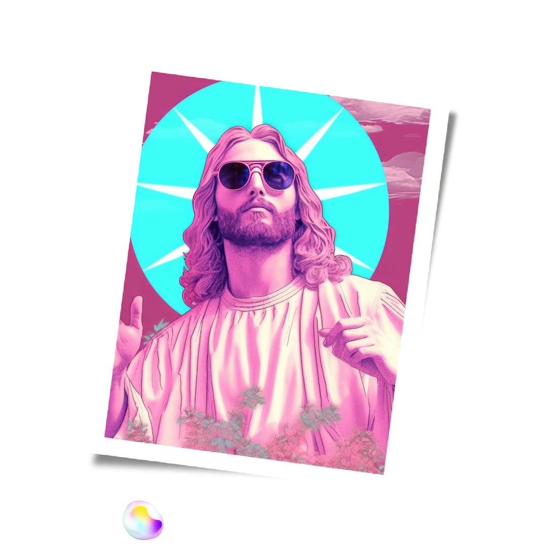 Synthwave Jesus, Cool Jesus Wearing Sunglasses Jesus Christ 4x6 ...