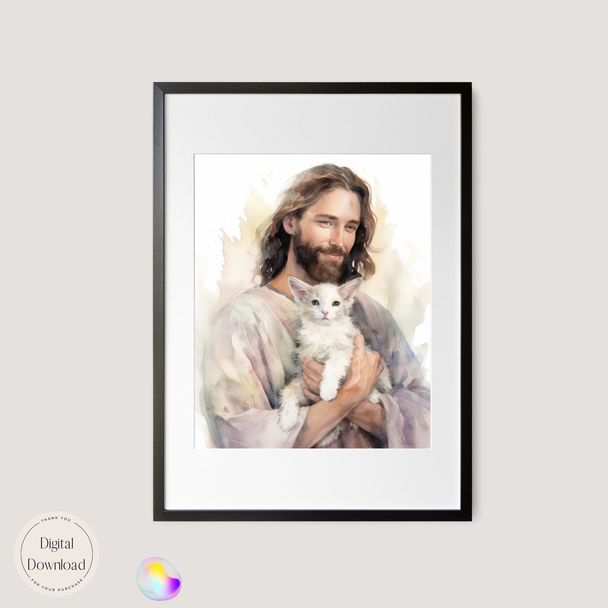 Jesus Christ and Cat Religious Printable Art 166 | Instant Download ...