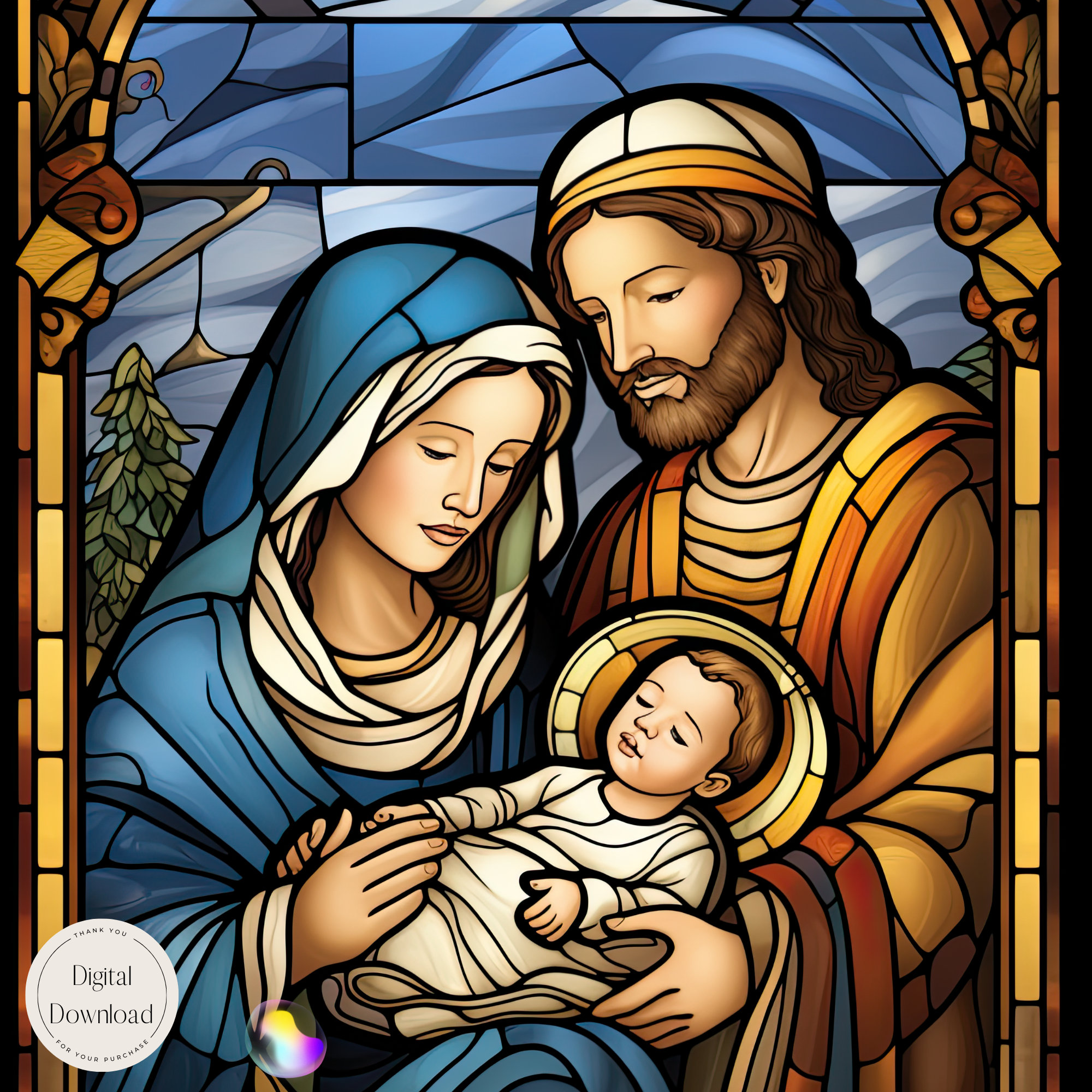Nativity Scene Printable Art 2 Instant Download Stained Glass Christmas ...