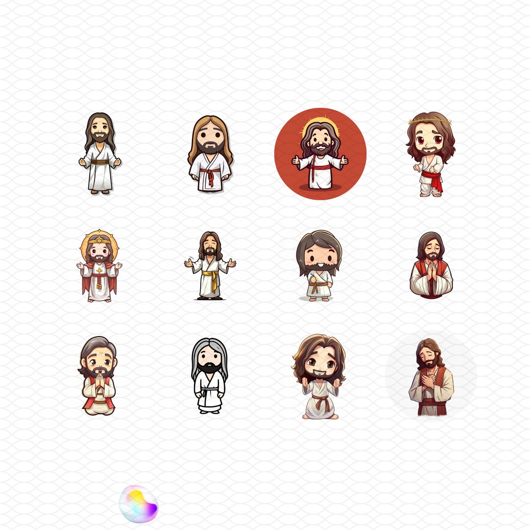 12x Cute Chibi Jesus Christ Sticker Sheet - Circle Stickers 56 ...