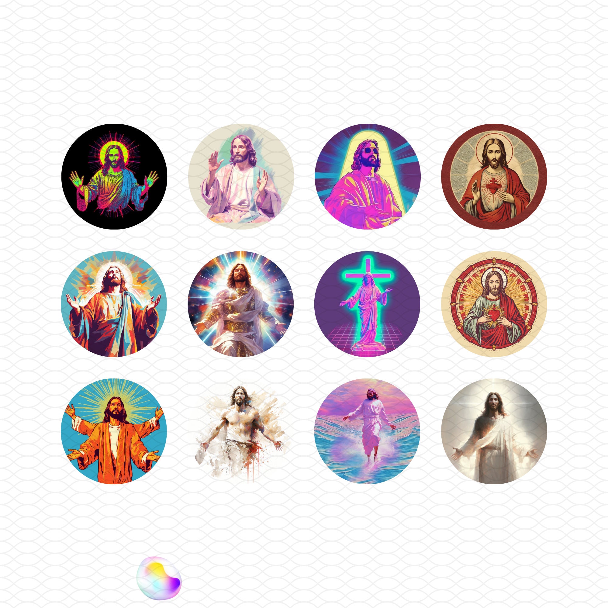 Praising Jesus | Jesus Christ Sticker Sheet - Circle Stickers 53 ...