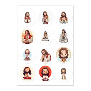 12x Cute Chibi Jesus Christ Sticker Sheet - Circle Stickers 24 | Prayer ...