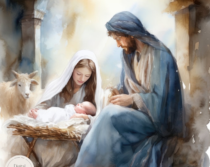 Nativity Scene Printable Art 5 | Instant Download | Watercolor Nativity ...