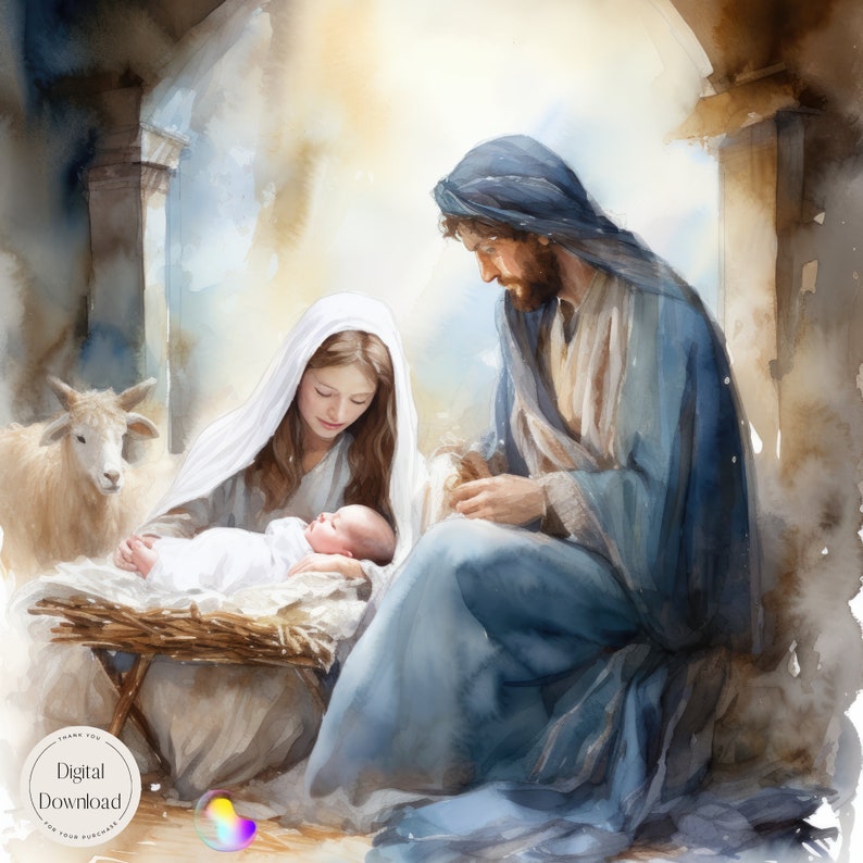 Nativity Scene Printable Art 5 Instant Download Watercolor Nativity ...