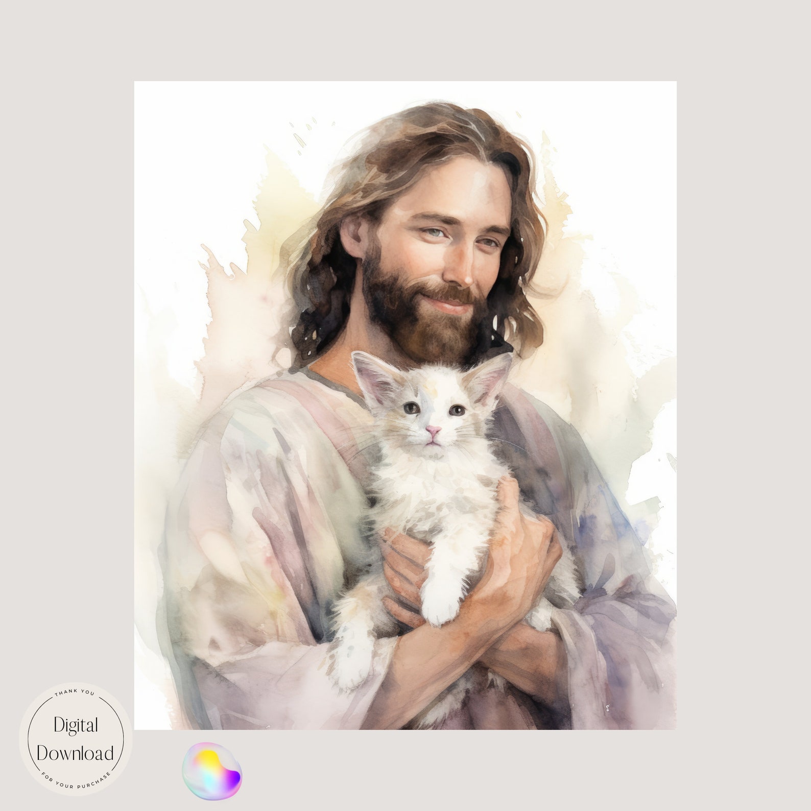 Jesus Christ and Cat Religious Printable Art 166 | Instant Download ...