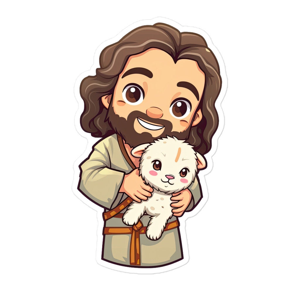 Jesus With Animal Sticker, Cute Jesus Sticker, Jesus Christ Sticker ...