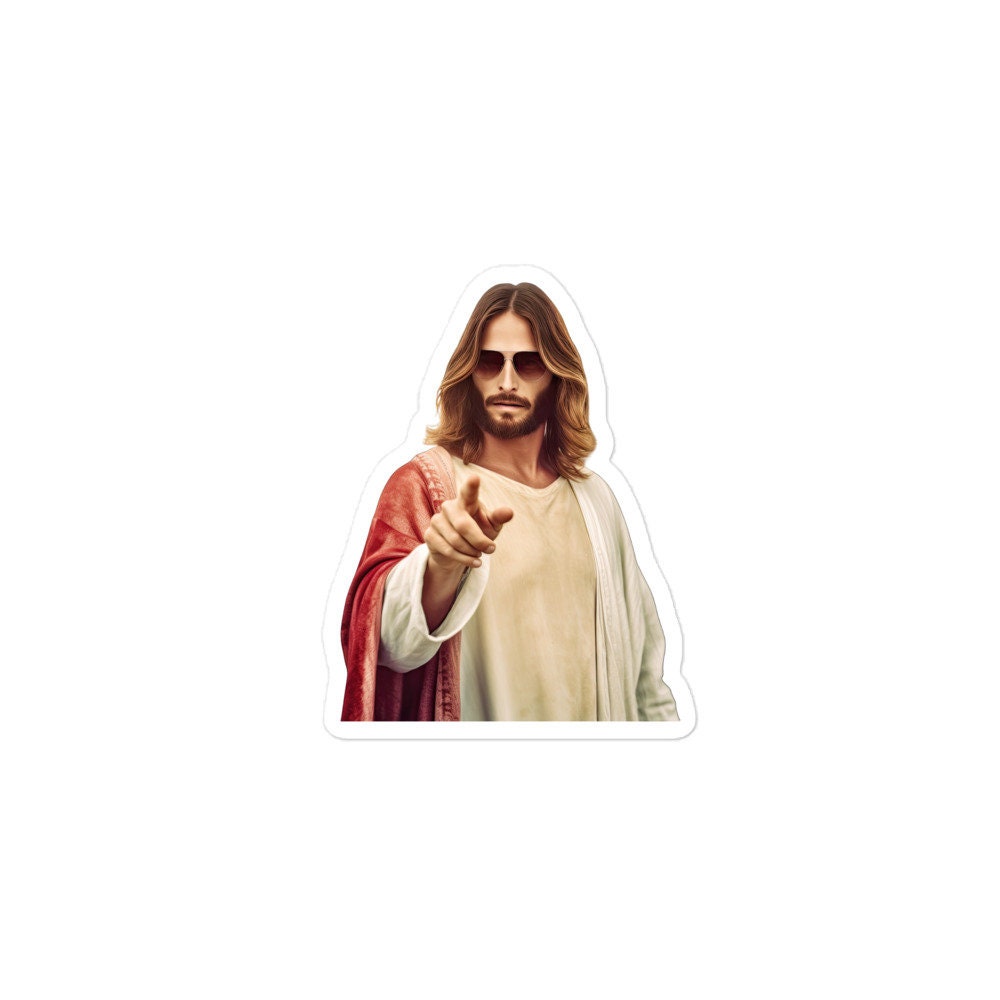 Jesus Pointing Finger Sticker | Cool Jesus Wearing Sunglasses Sticker ...