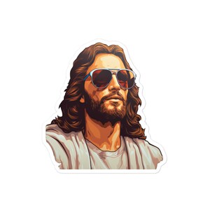 Cool Jesus Wearing Sunglasses, Hippy Jesus Sticker Kiss-cut & Bubble ...