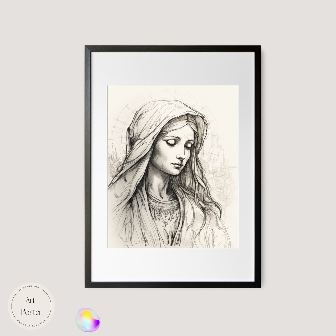 Mother Mary Portrait Pencil Sketch: Serene and Peaceful Art for Your ...