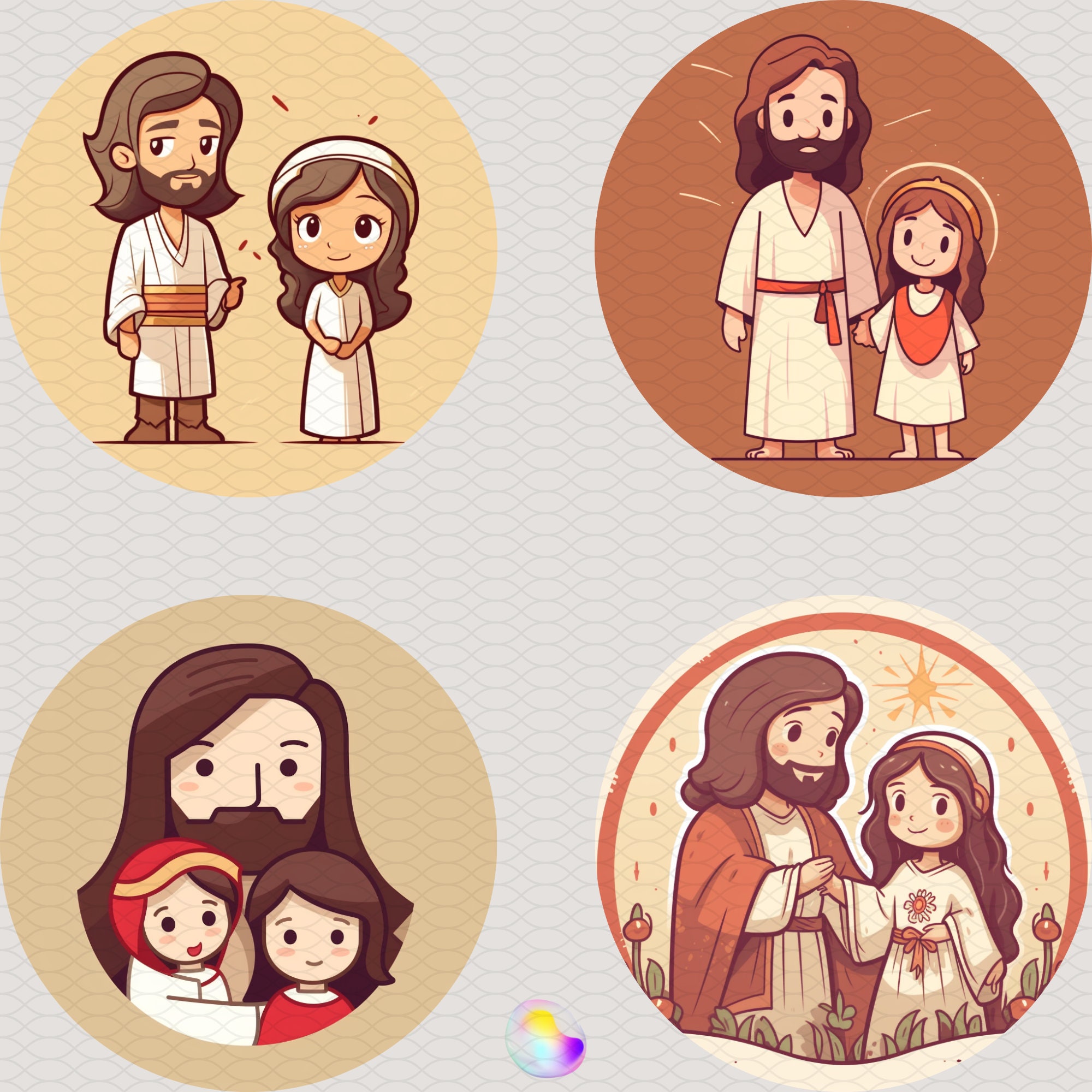 Cute Chibi Jesus With Little Girl Jesus Sticker Sheet Circle Stickers ...