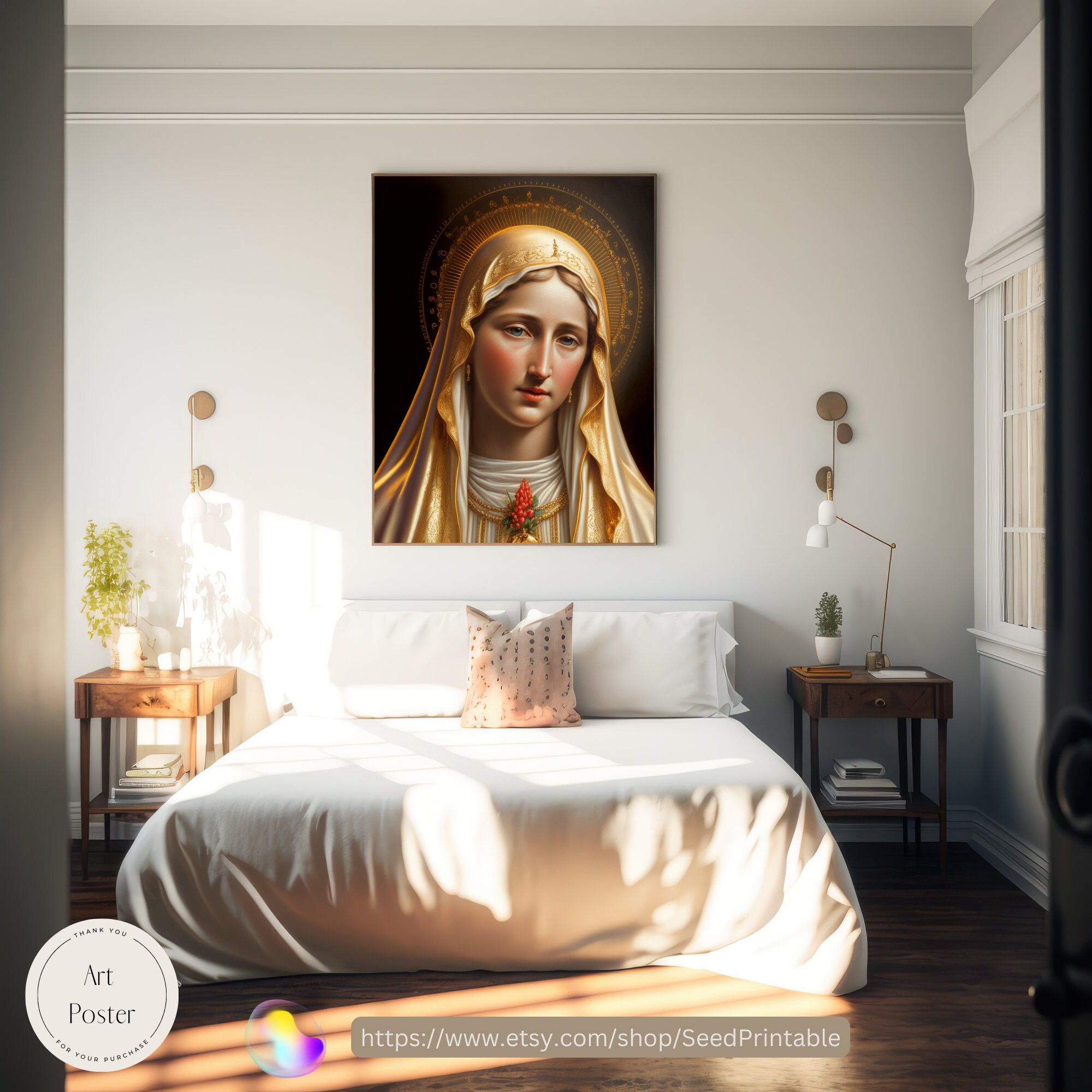 Mary, Queen of Heaven Portrait Religious Art Christian Wall Decor ...