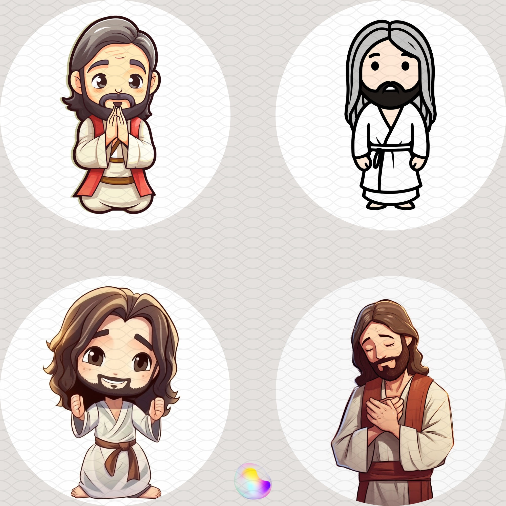 12x Cute Chibi Jesus Christ Sticker Sheet - Circle Stickers 56 ...