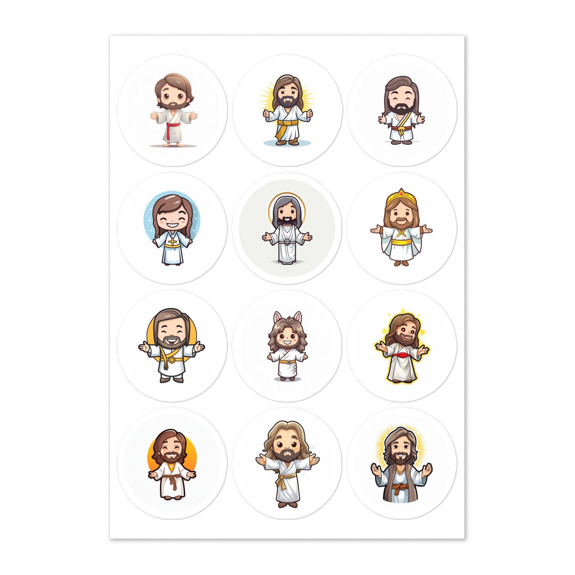 12x Cute Chibi Jesus Christ Sticker Sheet Circle Stickers 55 Jesus ...