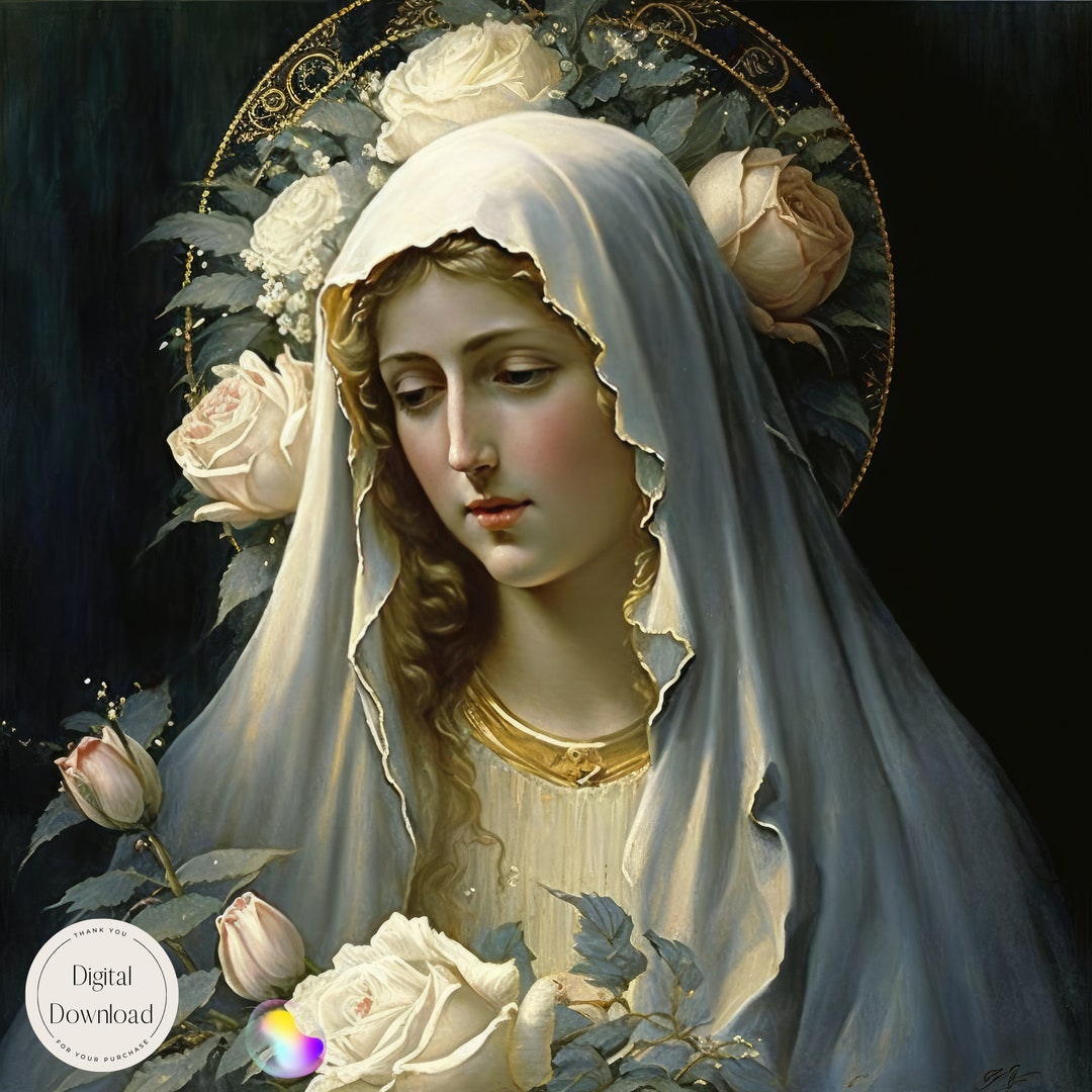 Virgin Mary Graceful Art Prints | Mother Mary Religious Printable Art ...