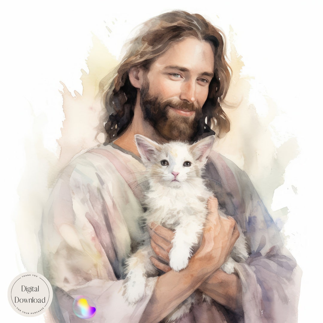 Jesus Christ and Cat Religious Printable Art 166 | Instant Download ...
