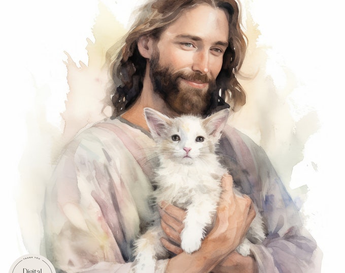 Jesus Christ and Cat Religious Printable Art 166 | Instant Download ...