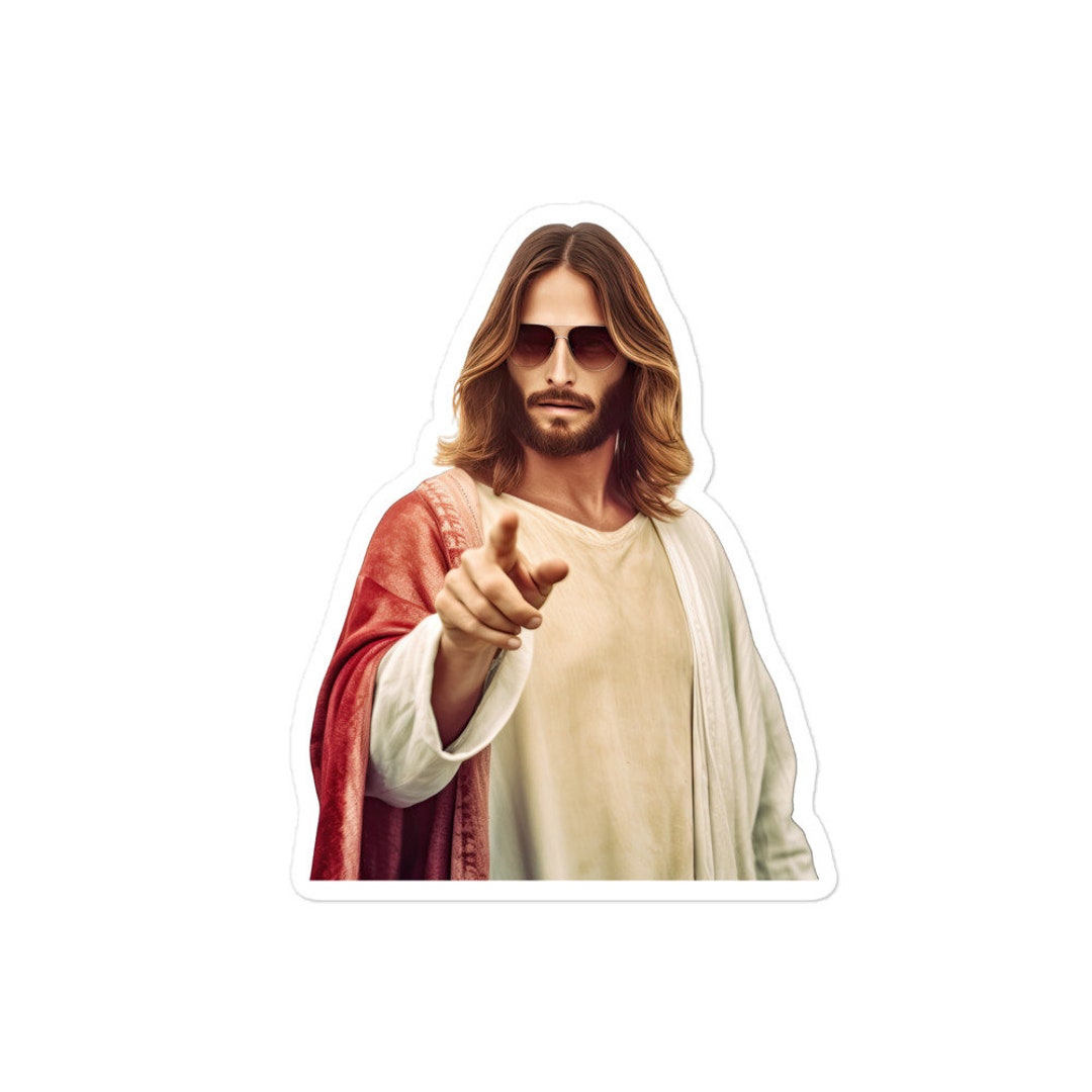 Jesus Pointing Finger Sticker | Cool Jesus Wearing Sunglasses Sticker ...