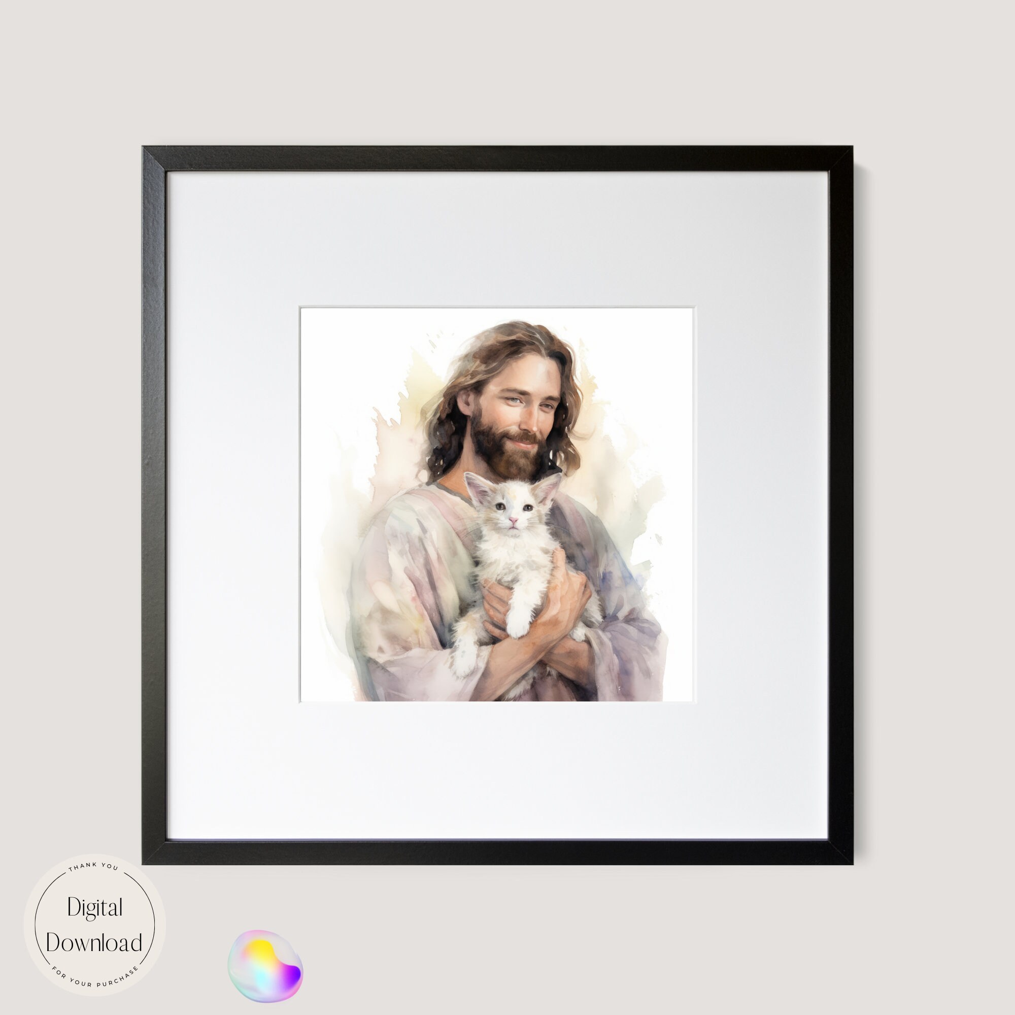Jesus Christ and Cat Religious Printable Art 166 | Instant Download ...