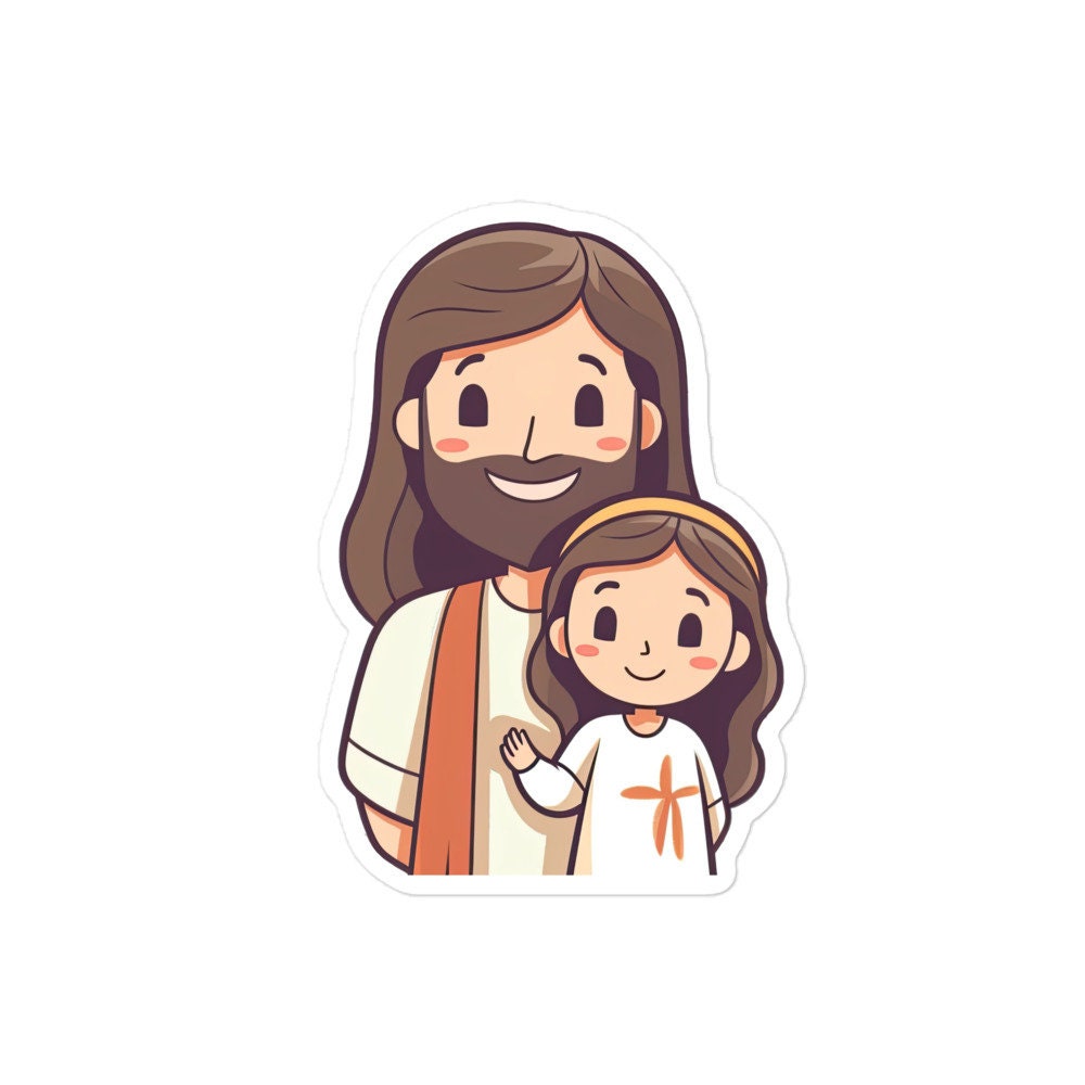 Jesus With Children Sticker, Jesus Christ Sticker | Kiss-cut & Bubble ...