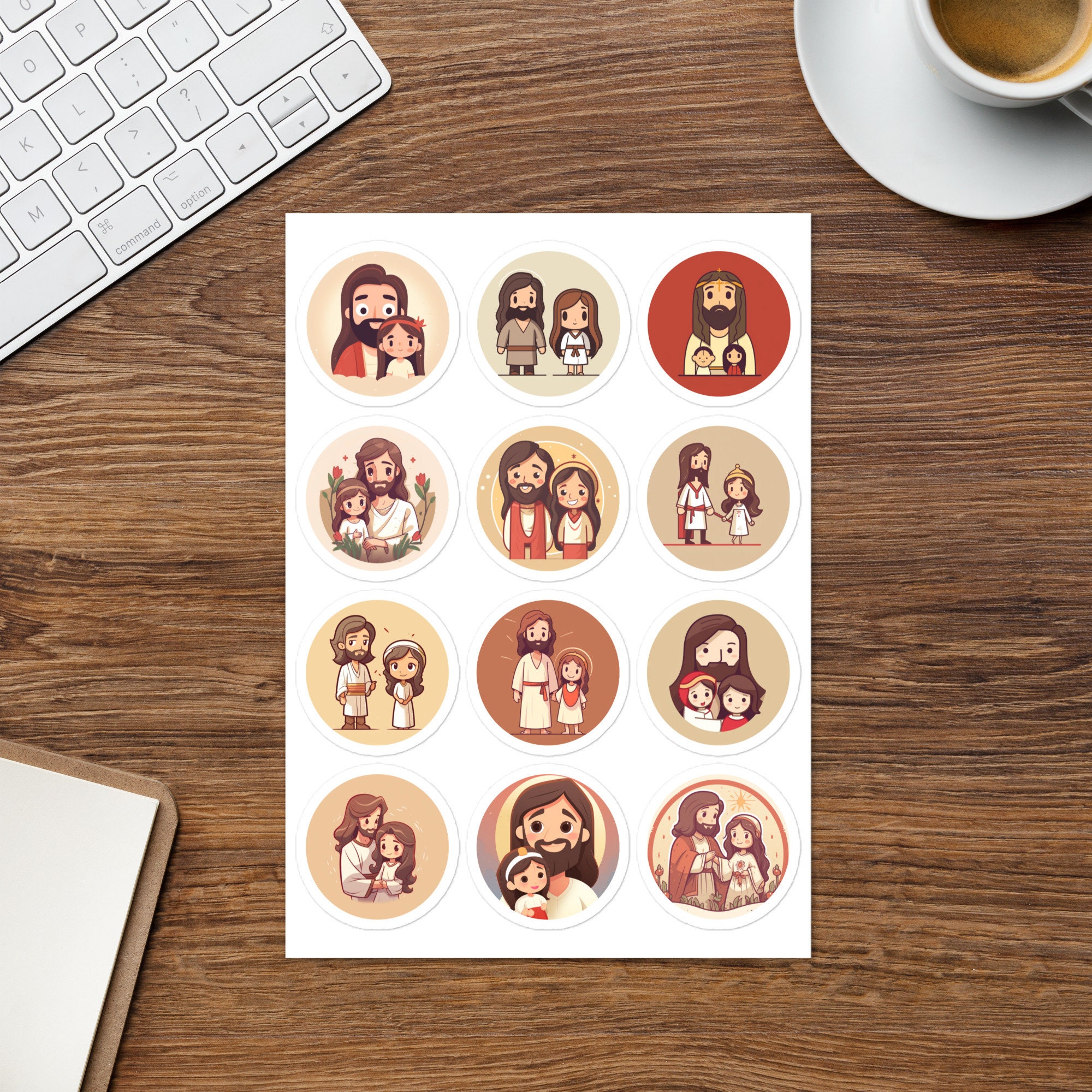 Cute Chibi Jesus With Little Girl Jesus Sticker Sheet Circle Stickers ...