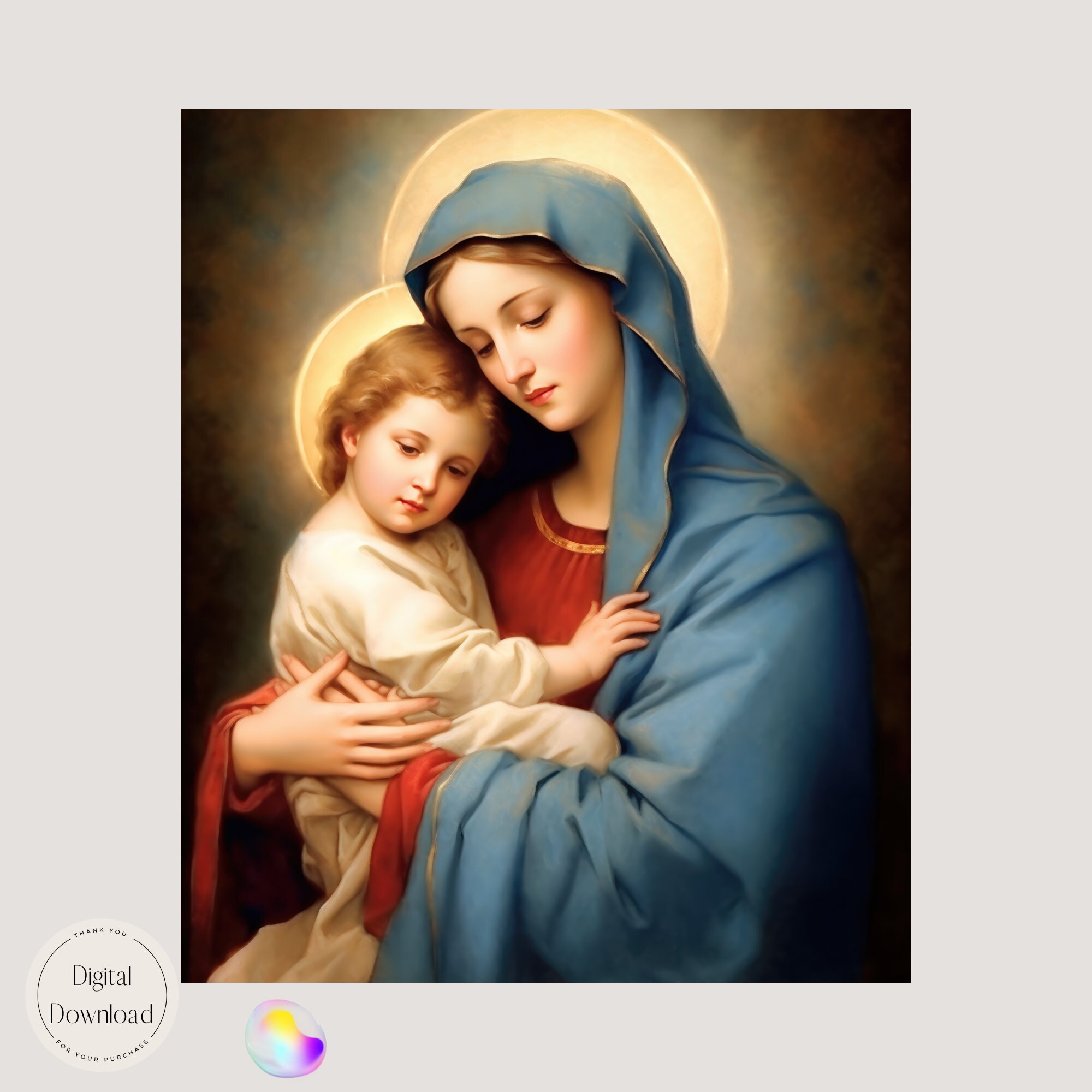 Mother Mary and Baby Jesus Printable Art 46 Instant Download Religious ...