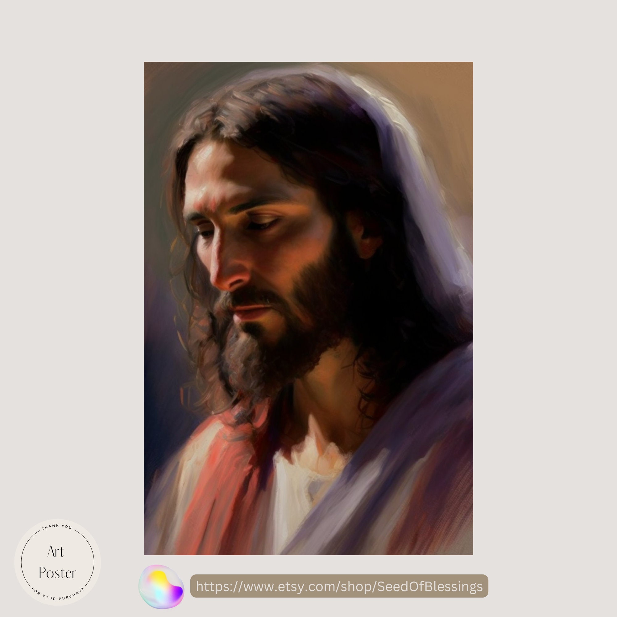 Jesus Christ Portrait Religious Wall Art Christian Decor Catholic Gift ...