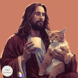 Jesus Christ and Cat Religious Printable Art 224 Instant - Etsy