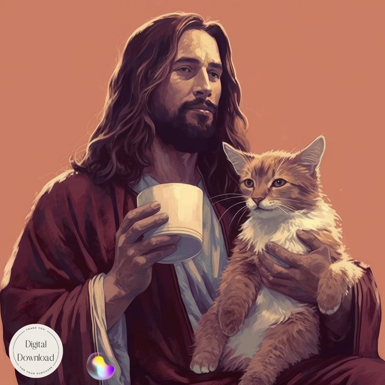 Jesus Christ and Cat Religious Printable Art 224 Instant - Etsy