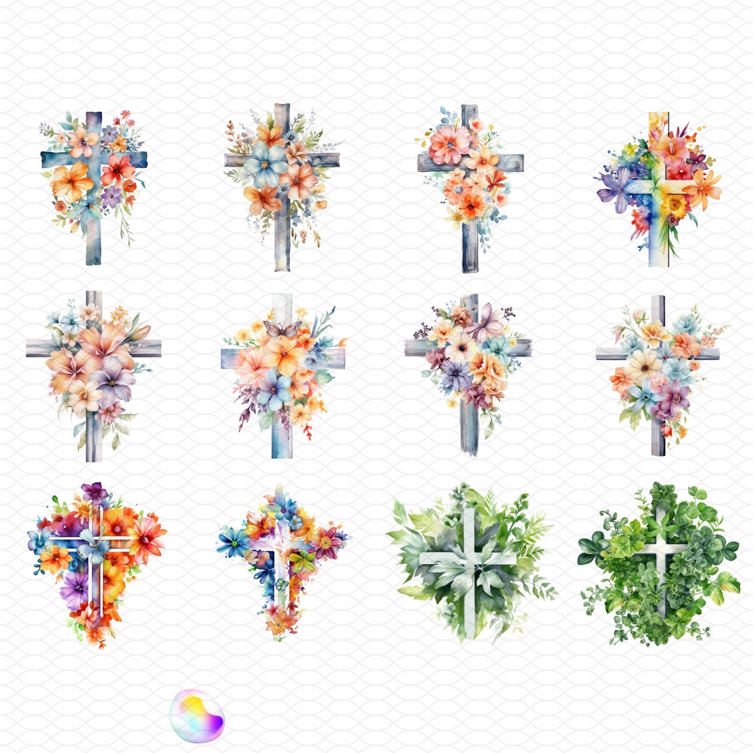 12x Floral Cross Sticker Sheet - Kiss-cut Stickers 5 | Flowers on Cross ...