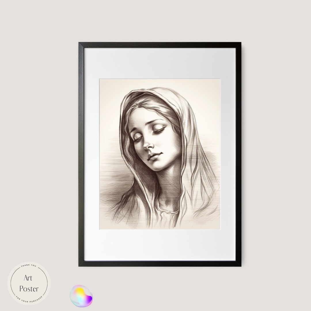 Mother Mary Portrait Pencil Sketch: Serene and Peaceful Art for Your ...