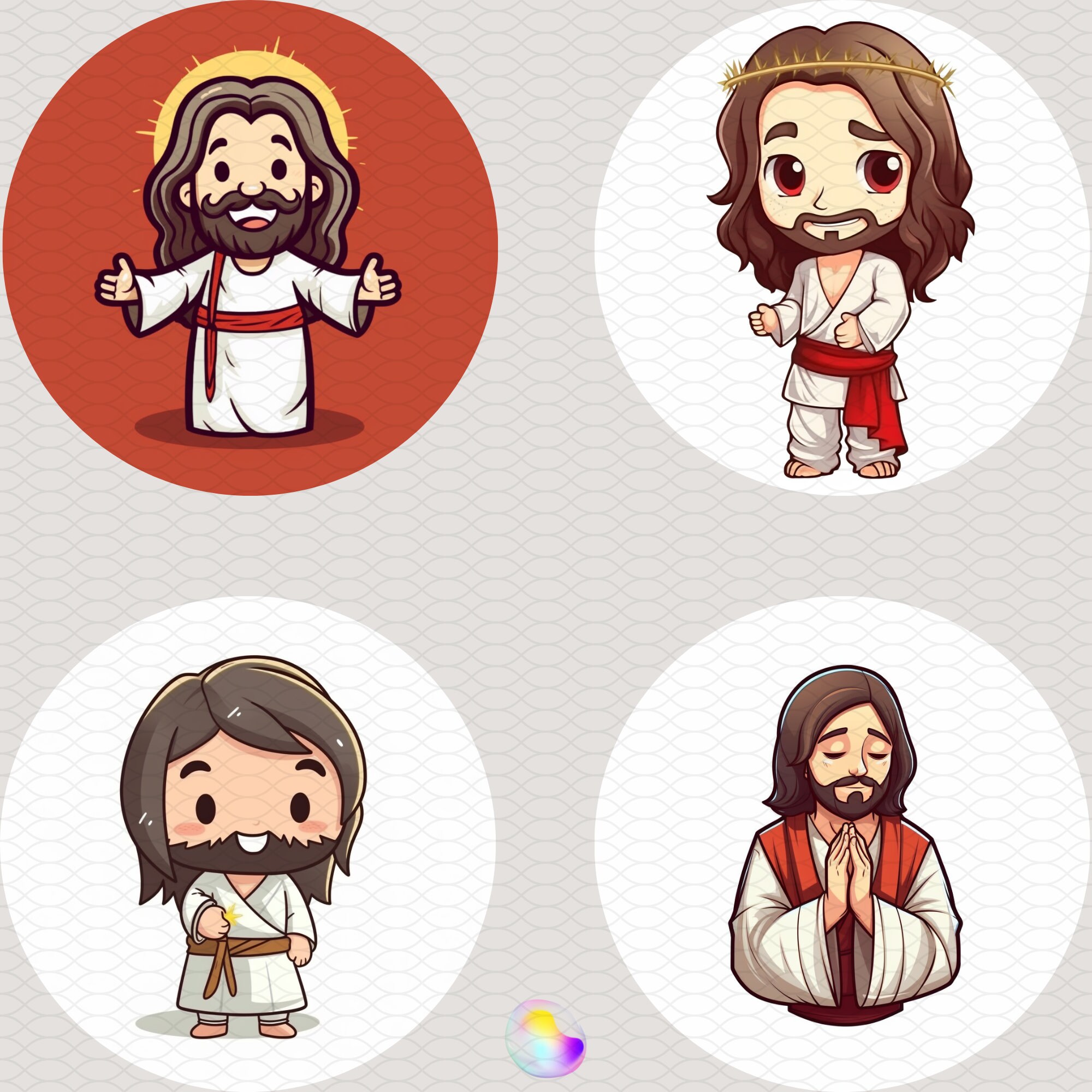 12x Cute Chibi Jesus Christ Sticker Sheet - Circle Stickers 56 ...