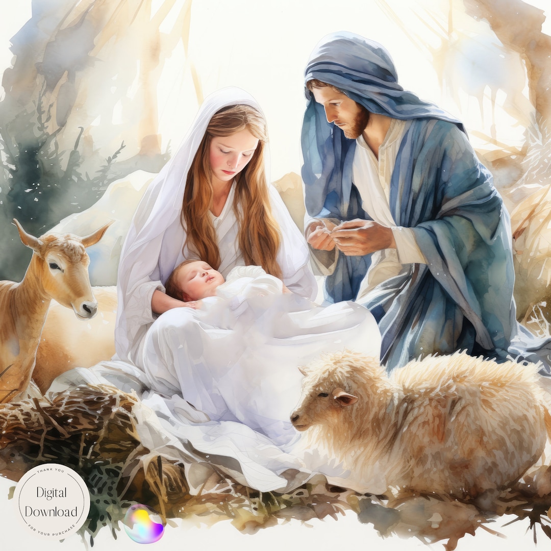 Nativity Scene Printable Art 4 | Instant Download | Watercolor Nativity ...