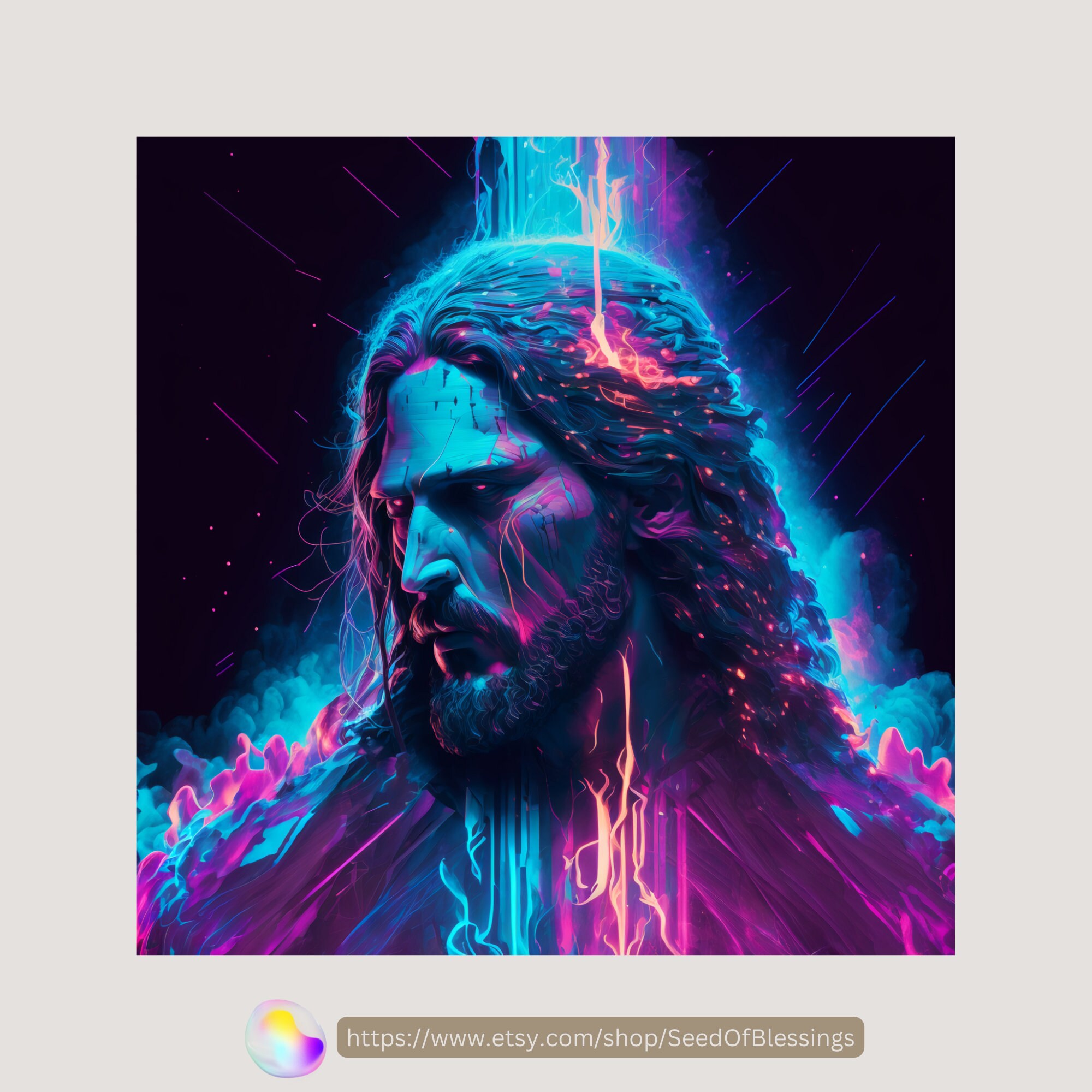 Jesus Christ Portrait Illustration Poster Synthwave Jesus Cyberpunk ...