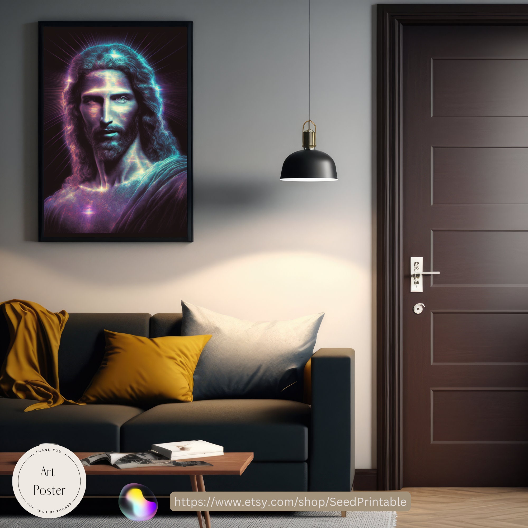 Jesus Christ Portrait Illustration Poster Holographic Jesus Spiritual ...