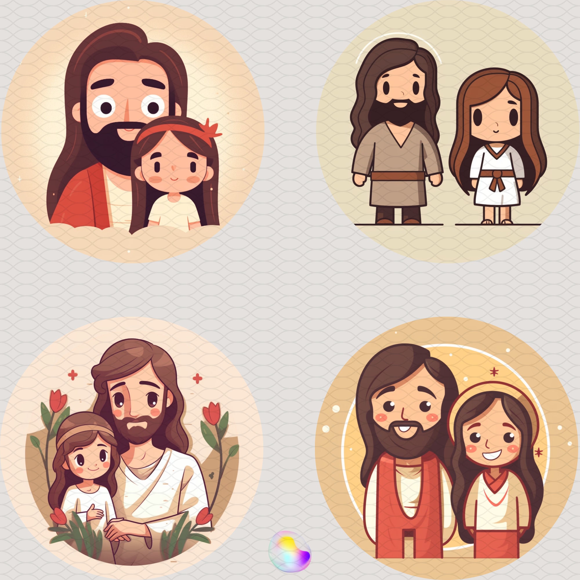 Cute Chibi Jesus With Little Girl Jesus Sticker Sheet Circle Stickers ...