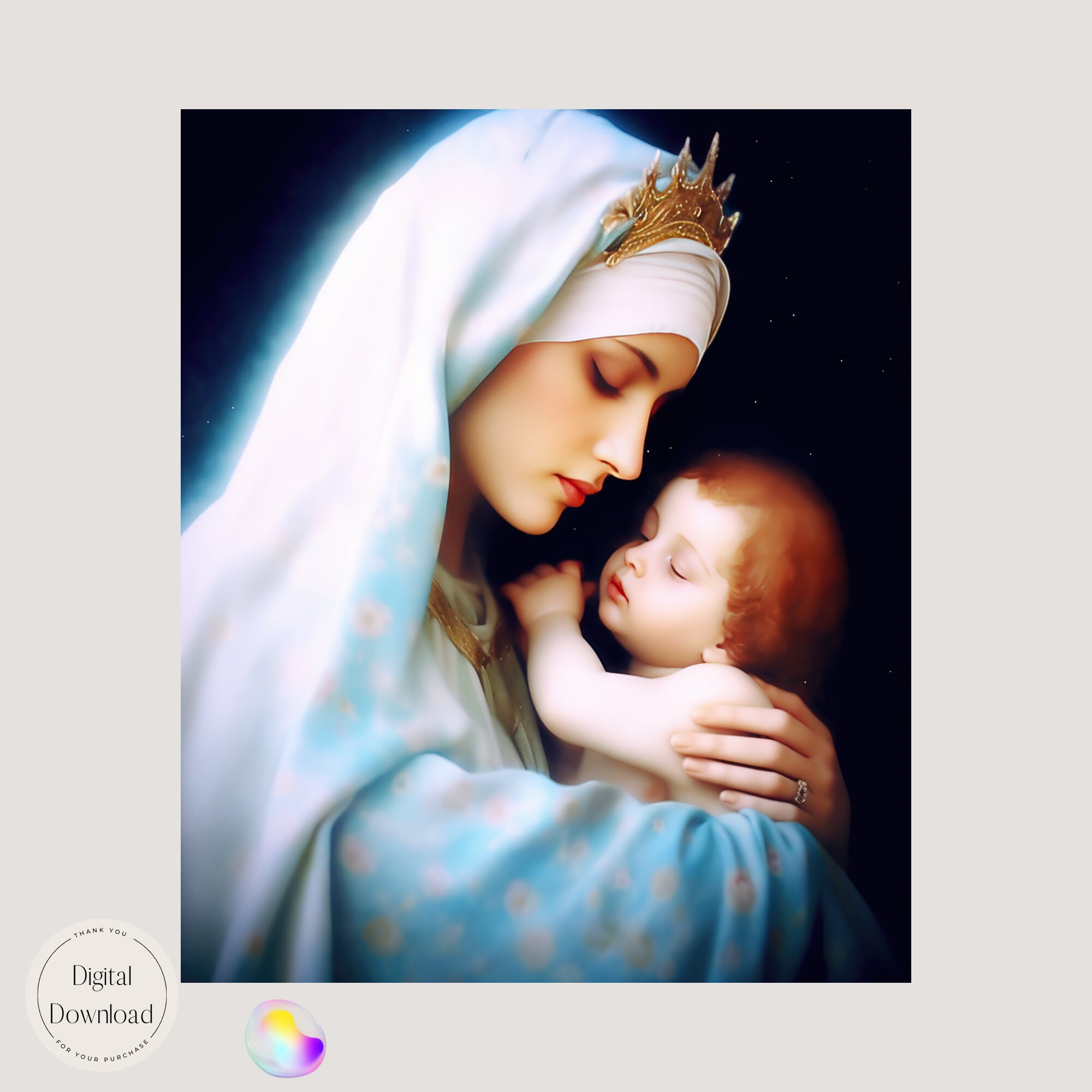 Mother Mary and Baby Jesus Printable Art 15 Instant Download A Blessed ...