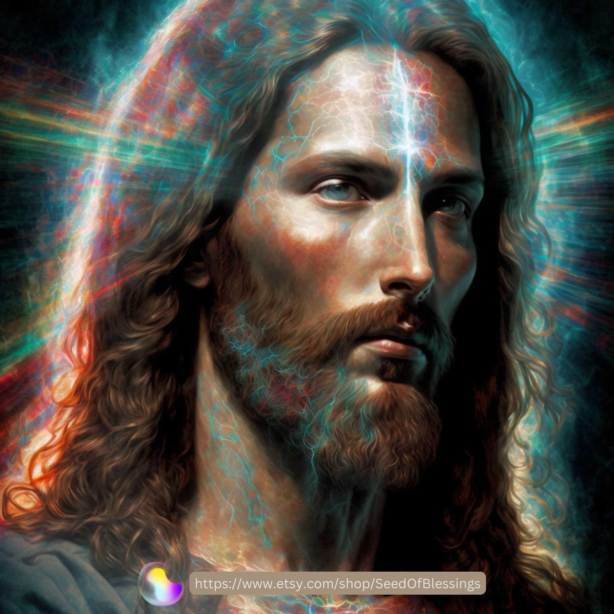 Jesus Christ Portrait Illustration Poster Holographic Jesus Spiritual ...