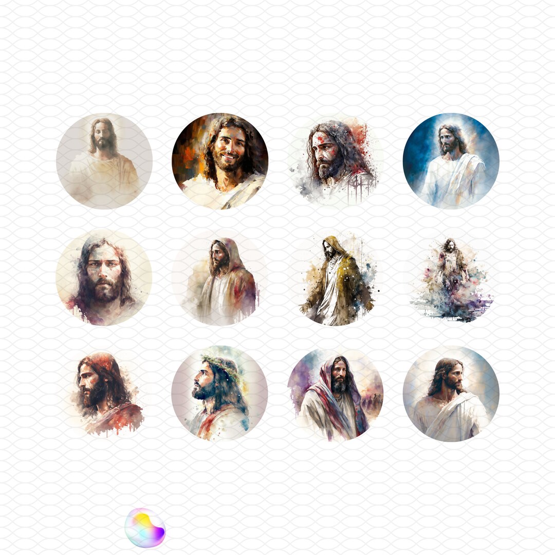 12x Watercolor Jesus Christ Sticker Sheet - Circle Stickers 17 ...