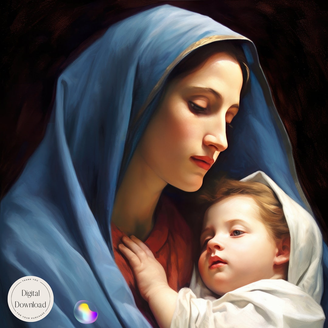 Arte Imprimible De La Madre María Y El Niño Jesús 23 Descarga Instantánea Navidad Católica
