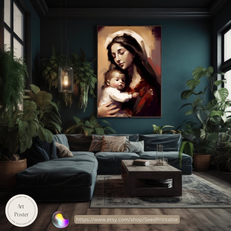 Madre María sosteniendo al Niño Jesús: Una representación atemporal del ...