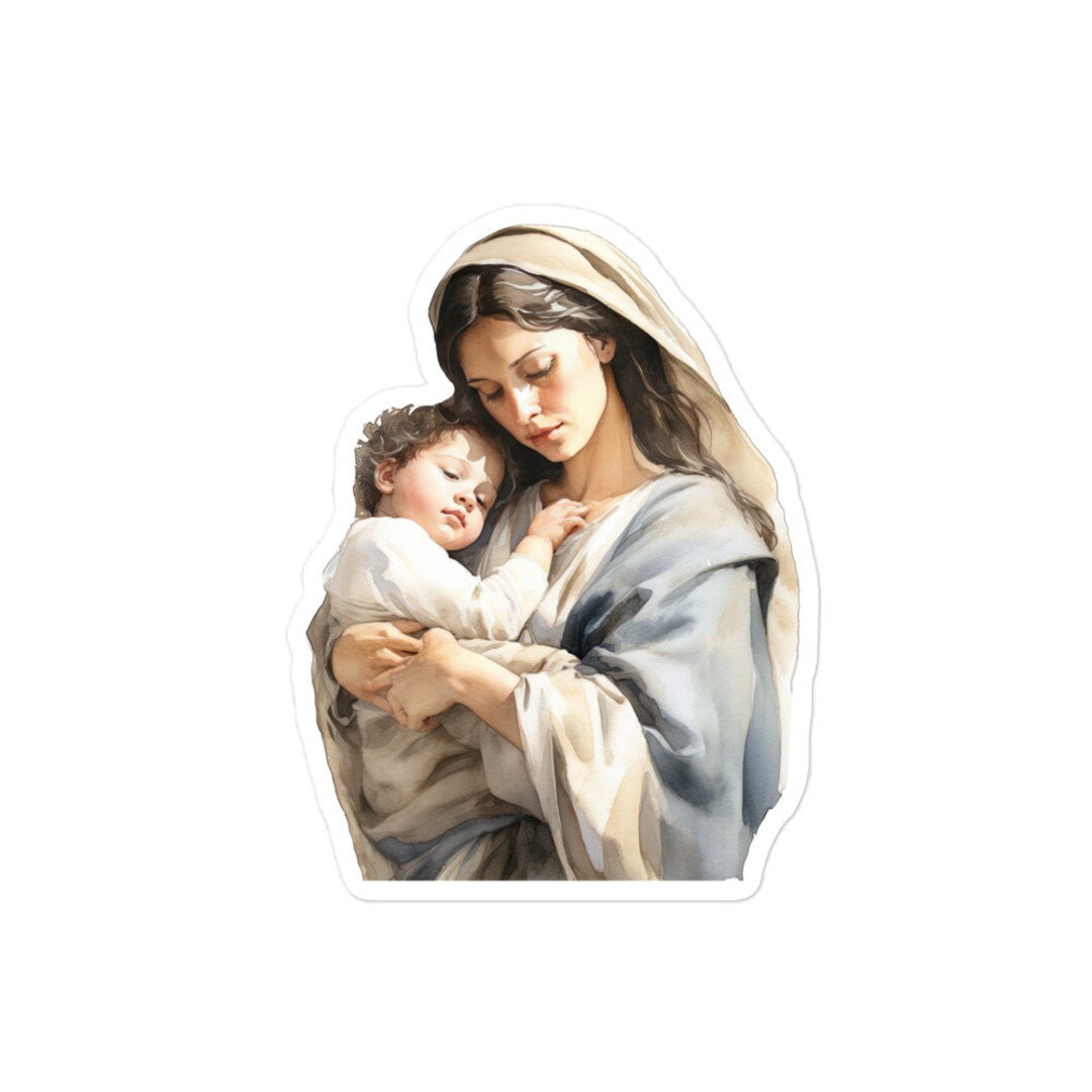 Divine Mother Mary Holding Baby Jesus Vinyl Sticker Kiss-cut & Bubble ...