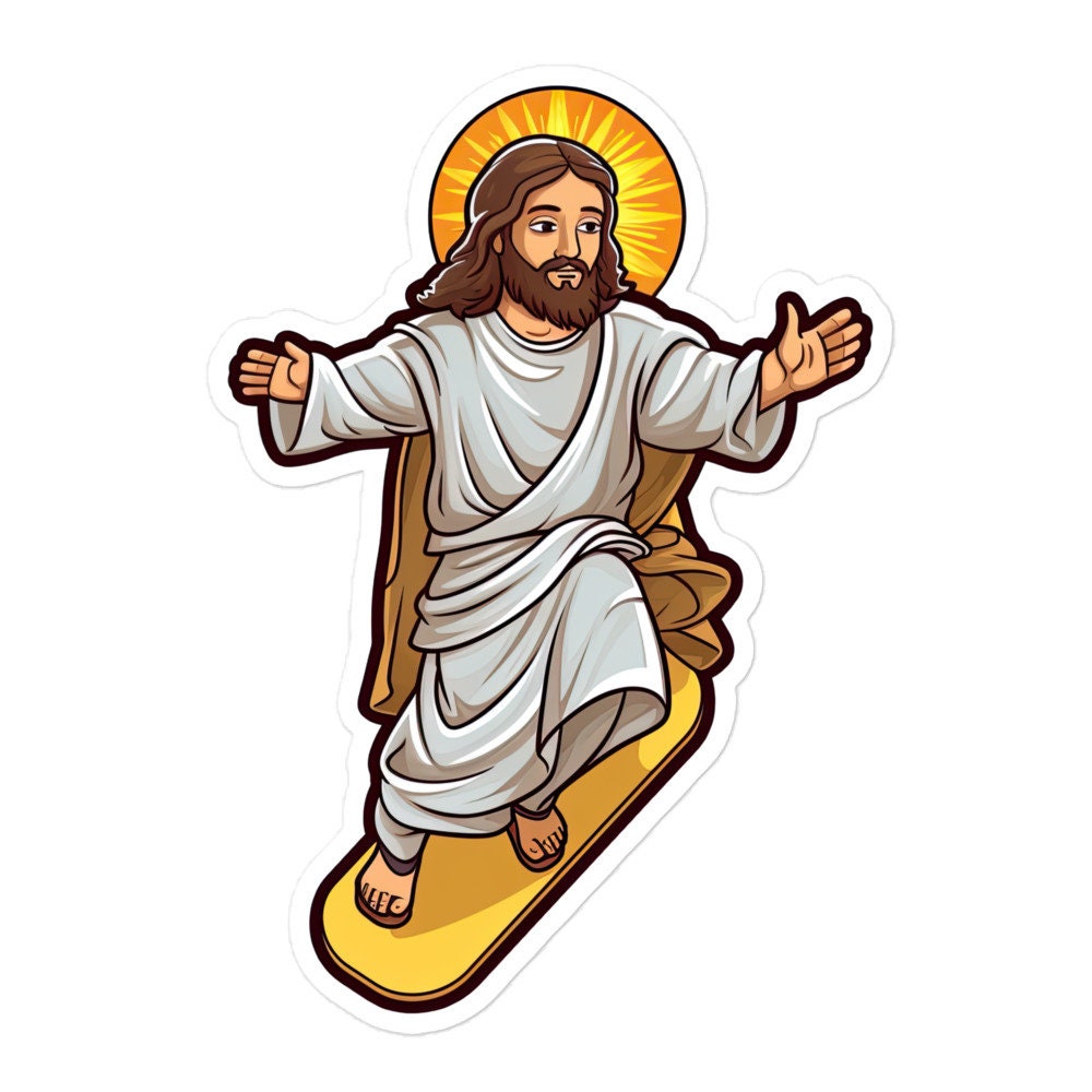 Surfing Jesus Christ Sticker Kiss-cut & Bubble-free Premium - Etsy