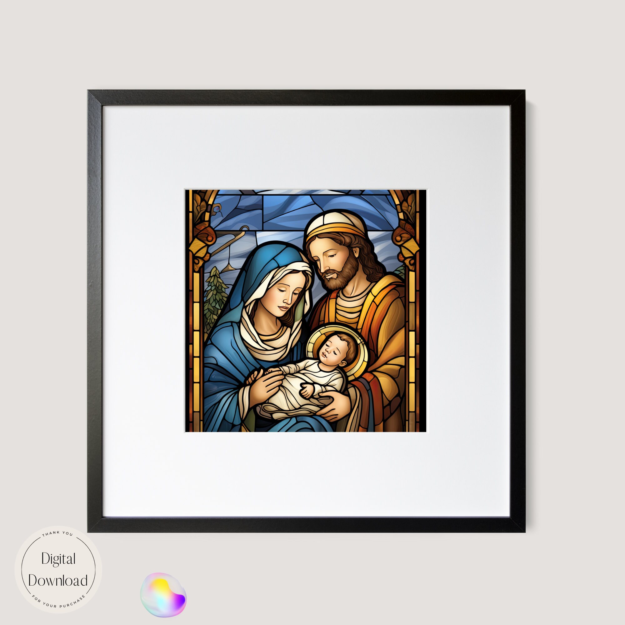 Nativity Scene Printable Art 2 Instant Download Stained Glass Christmas ...