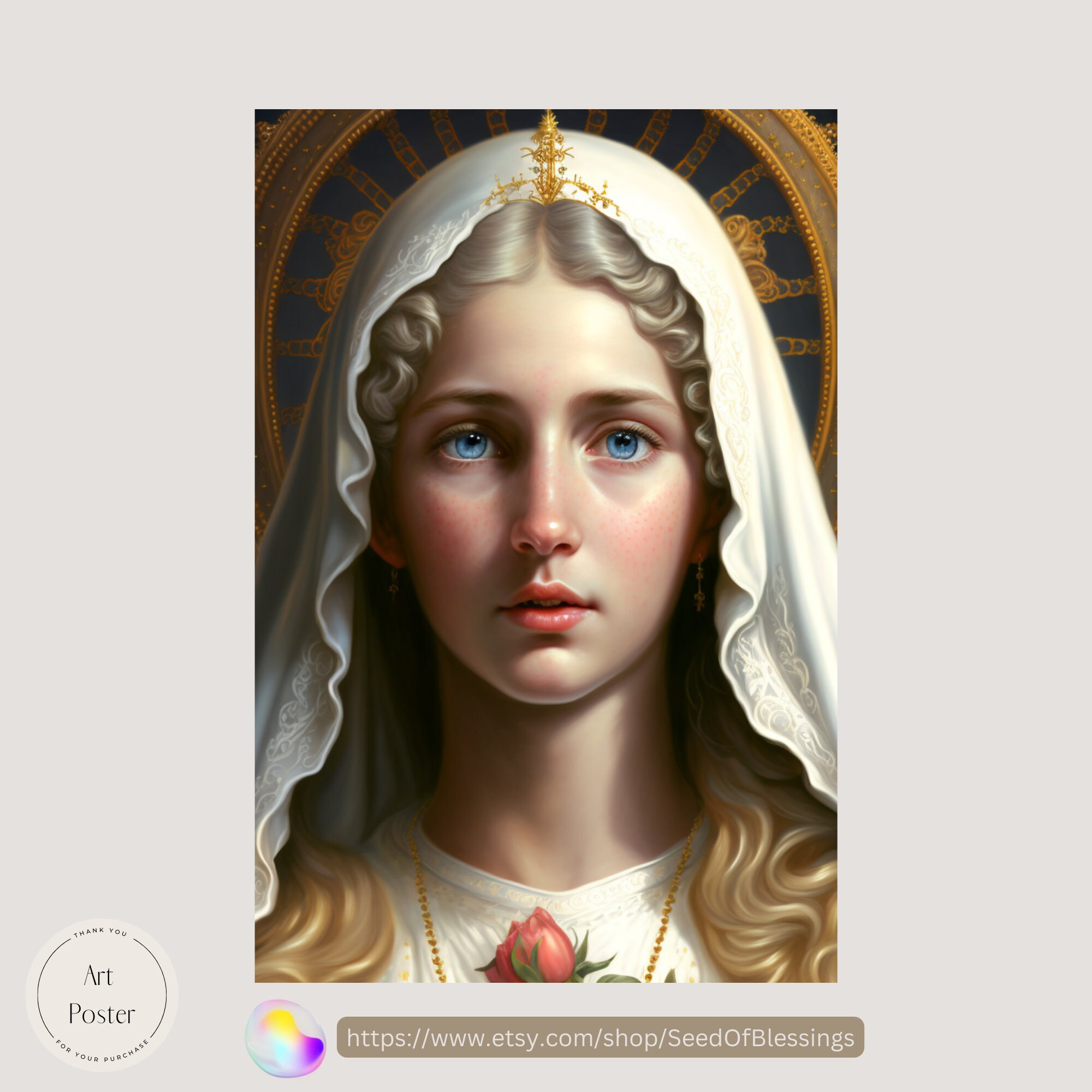 Mary, Queen of Heaven Portrait Religious Art Christian Wall Decor ...