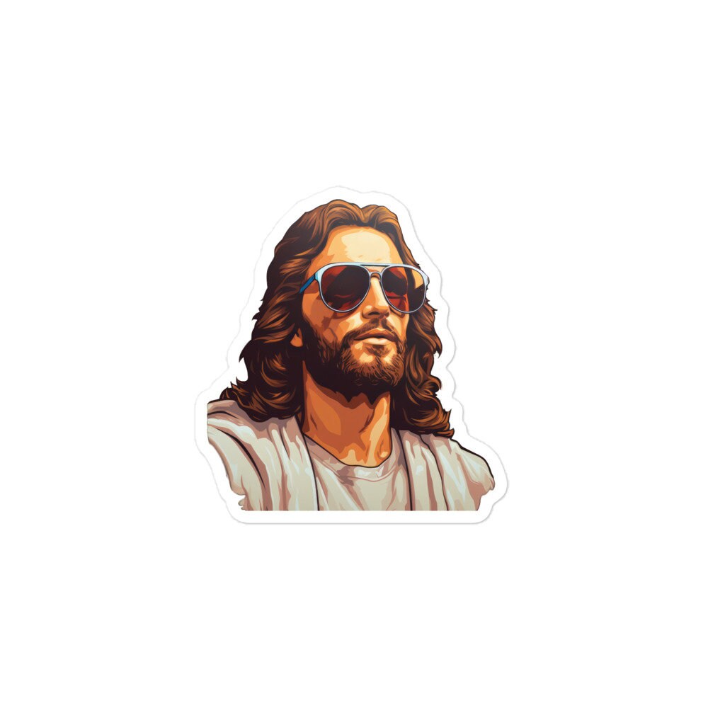 Cool Jesus Wearing Sunglasses, Hippy Jesus Sticker Kiss-cut & Bubble ...